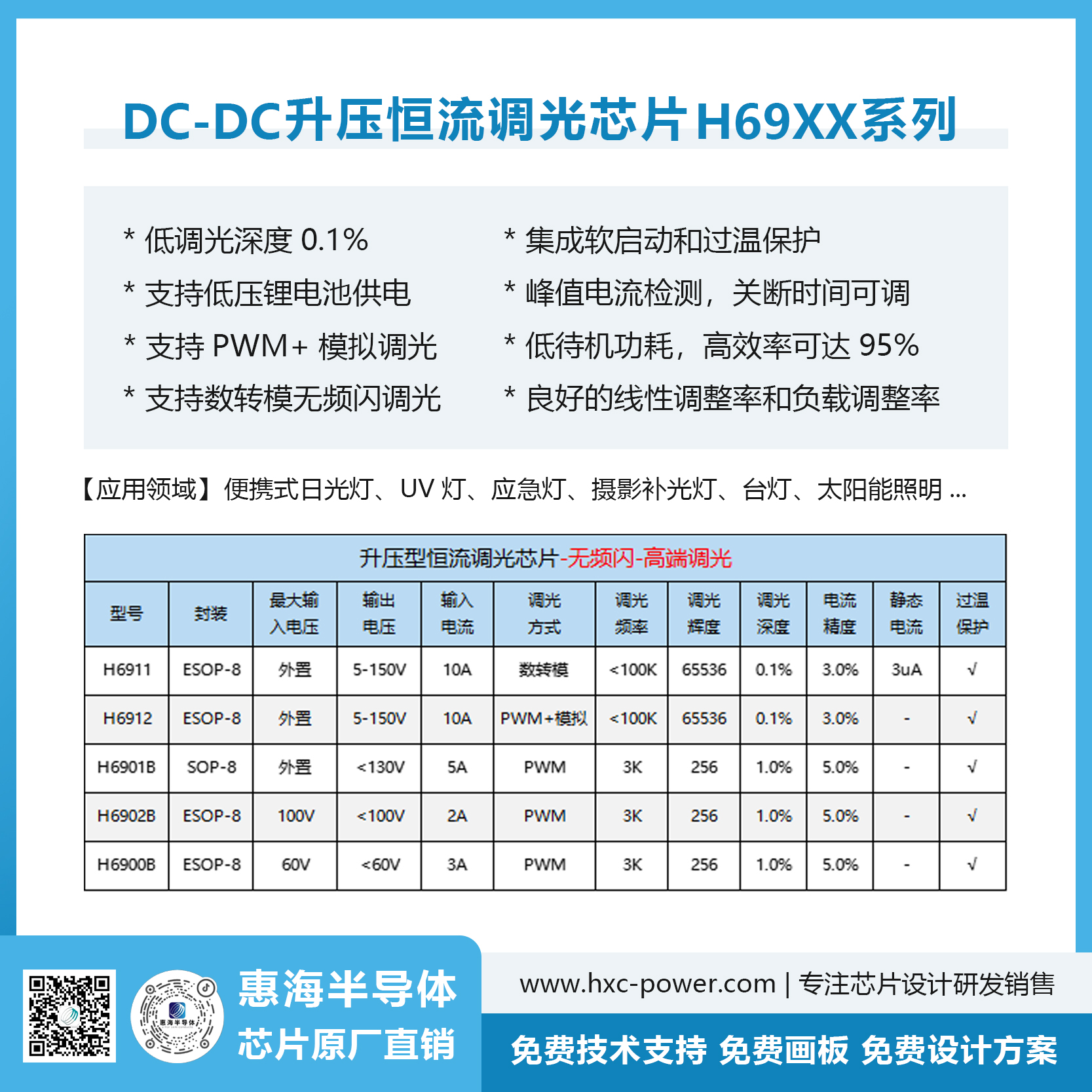 6并13串 输入3.5-4.2V升压调光背光板方案驱动H6913A - 深圳市惠新晨电子有限公司